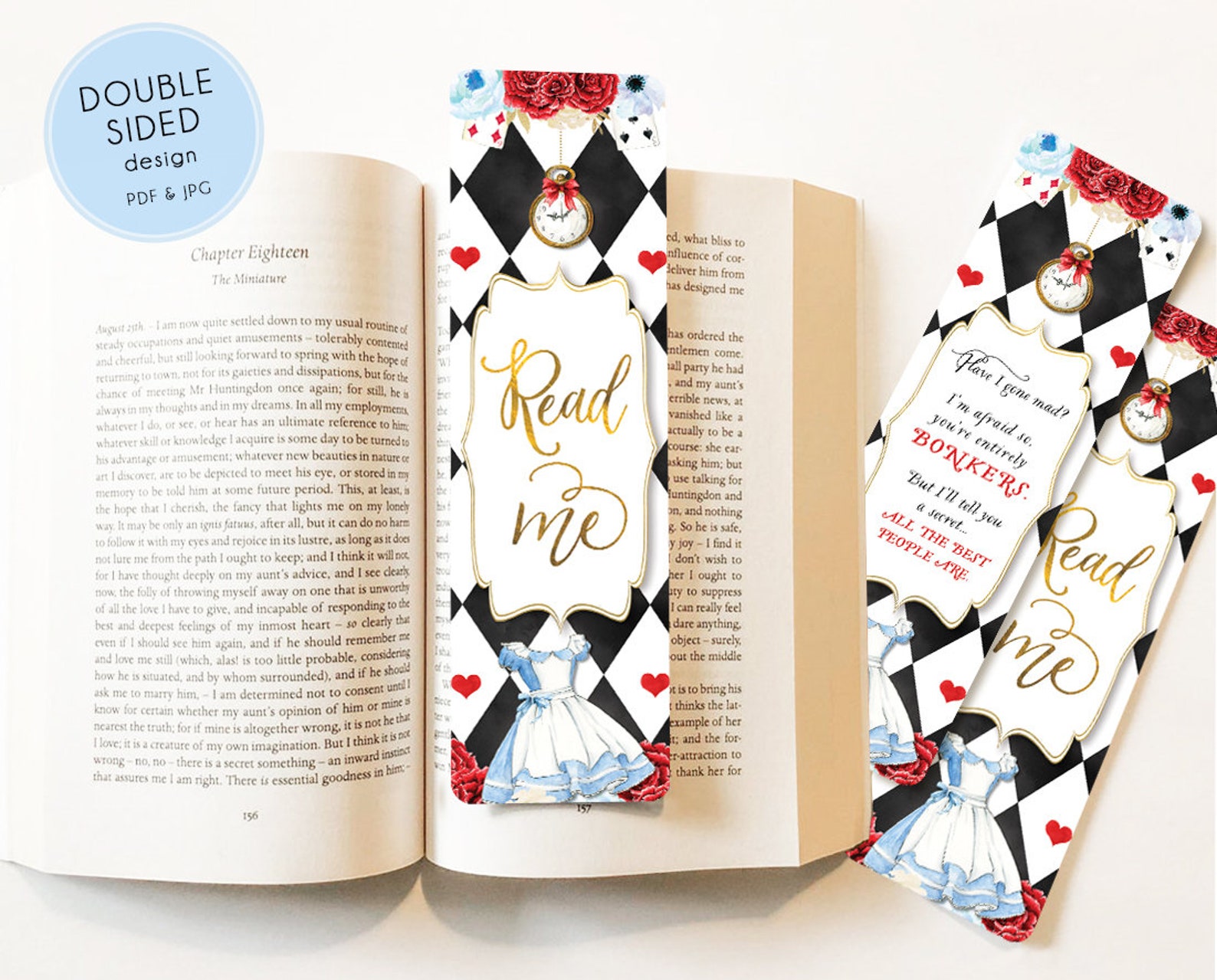 Alice in Wonderland Bookmarks, Onederland Girl's 1st Birthday - Mad Tea ...