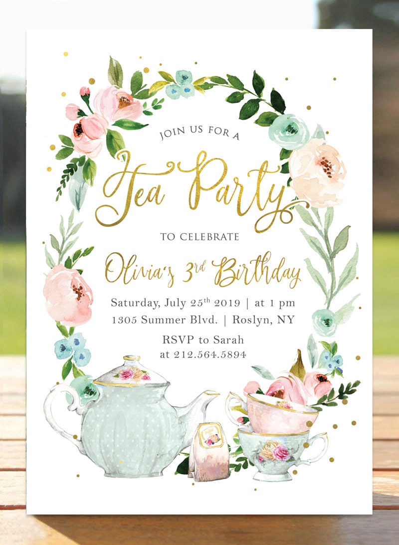 Floral Tea Party Birthday Invitation Girl 1st Birthday - Etsy