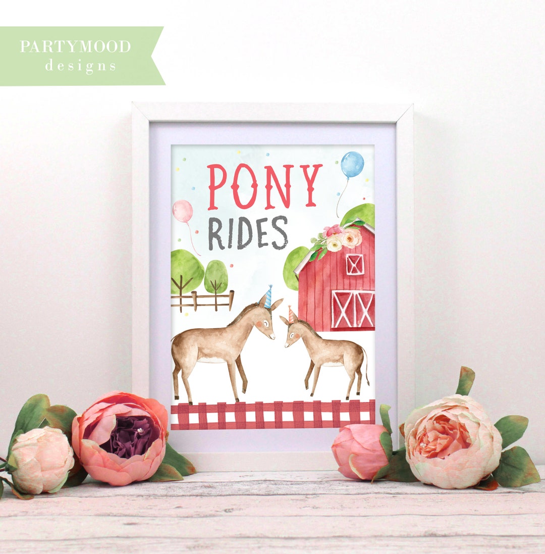 Pony Rides Farm Sign, Fun Farm Signs, Farm Animals Table Decor, Boy ...
