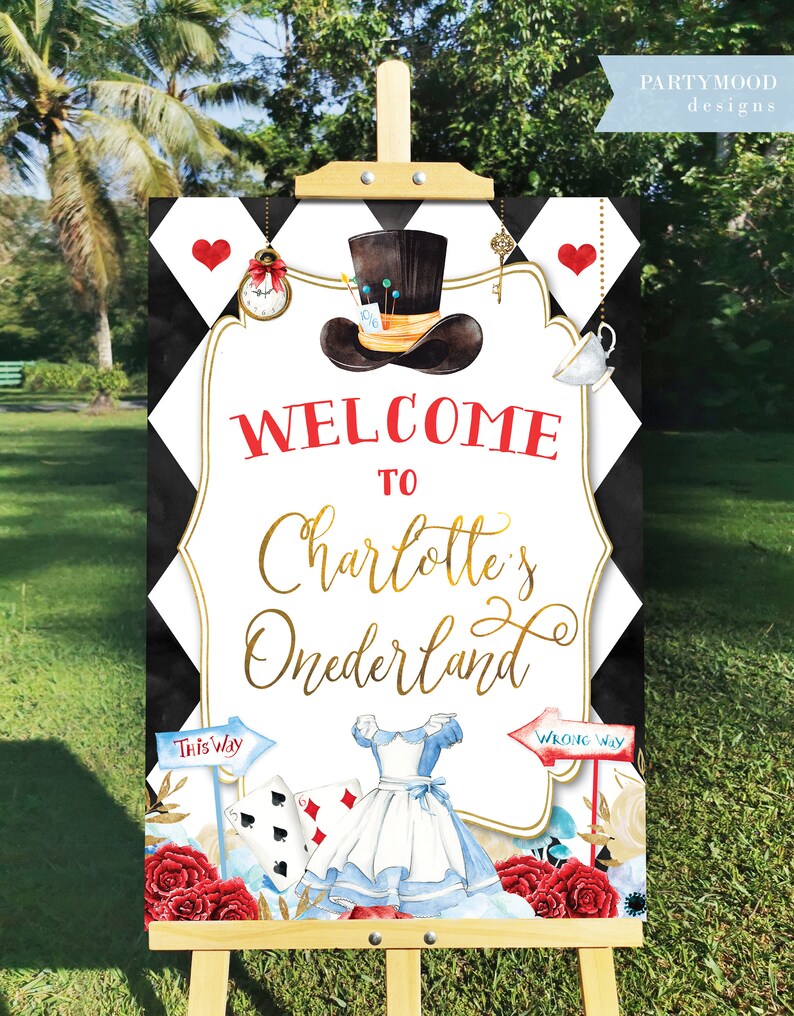 Alice in Wonderland Party Signs, Smaller & Taller, Onederland Girls 1st ...