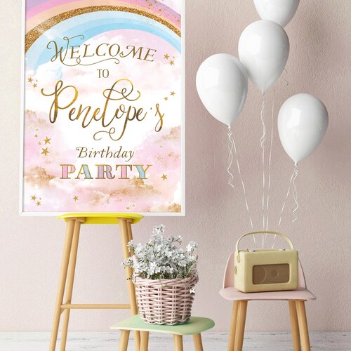 Rainbow Welcome Sign Editable Rainbow Birthday Magical Party - Etsy