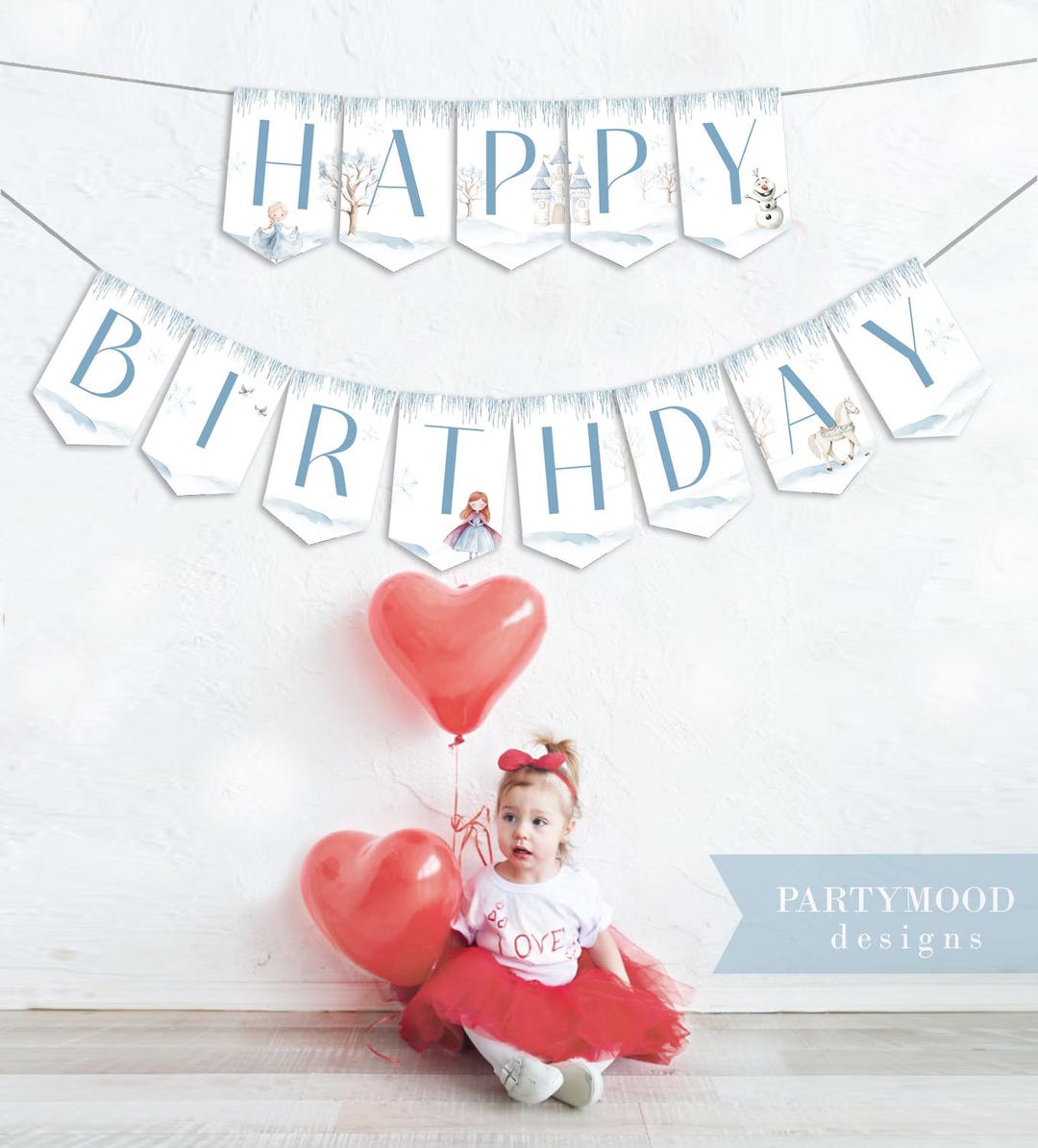 Frozen Happy Birthday Banner, HBD, Princess Elsa, Girl Birthday Party ...
