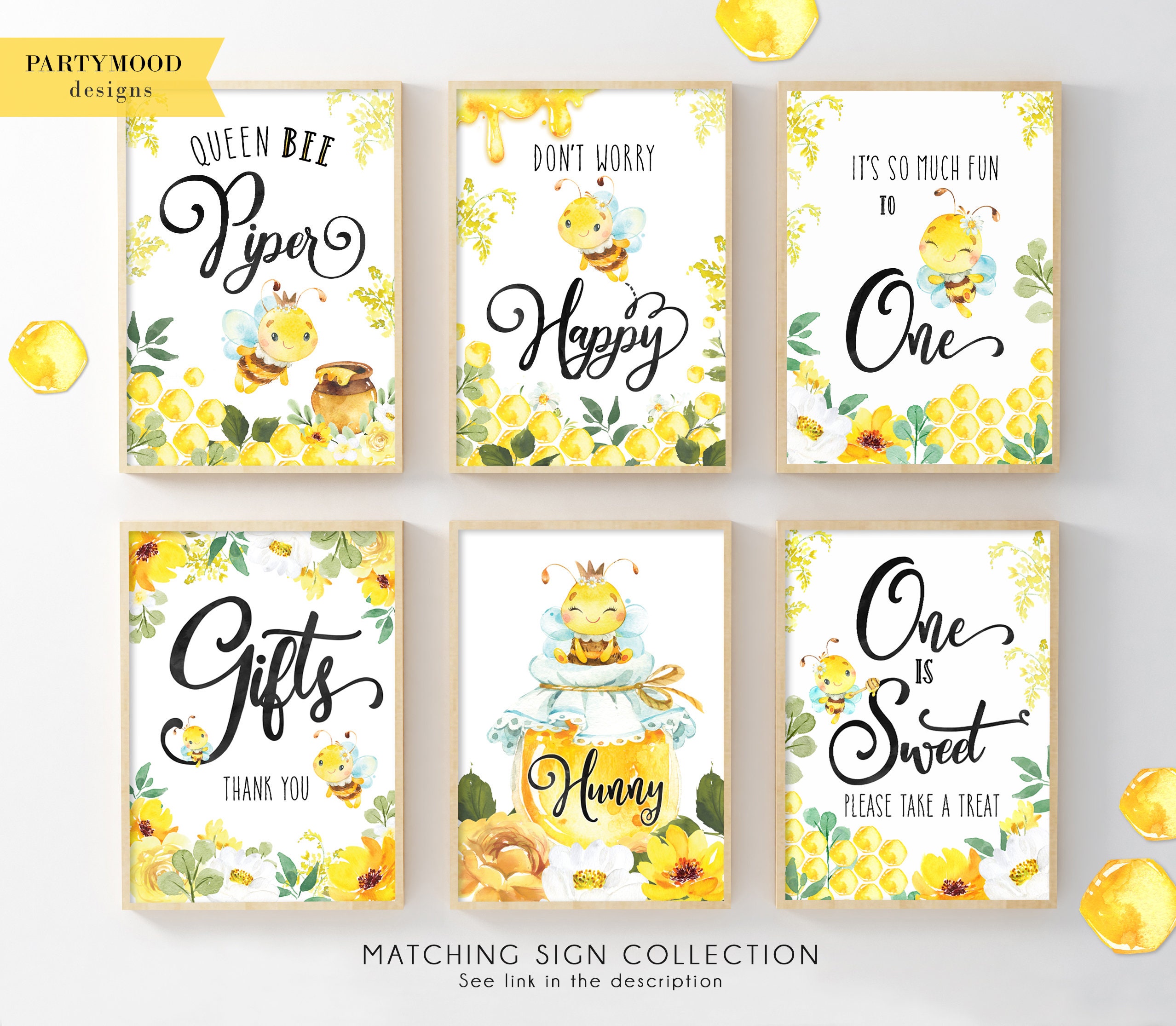Bee Birthday Signs, Set of 6 Signs, Fun Sign, Our Little Honey Bee ...