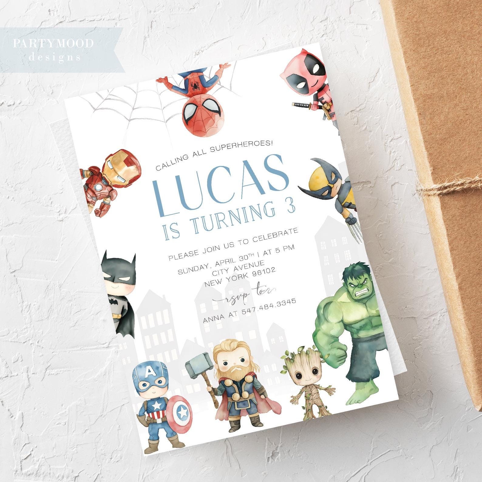 Editable Superheroes Birthday Invitation, Superhero Birthday Invite ...