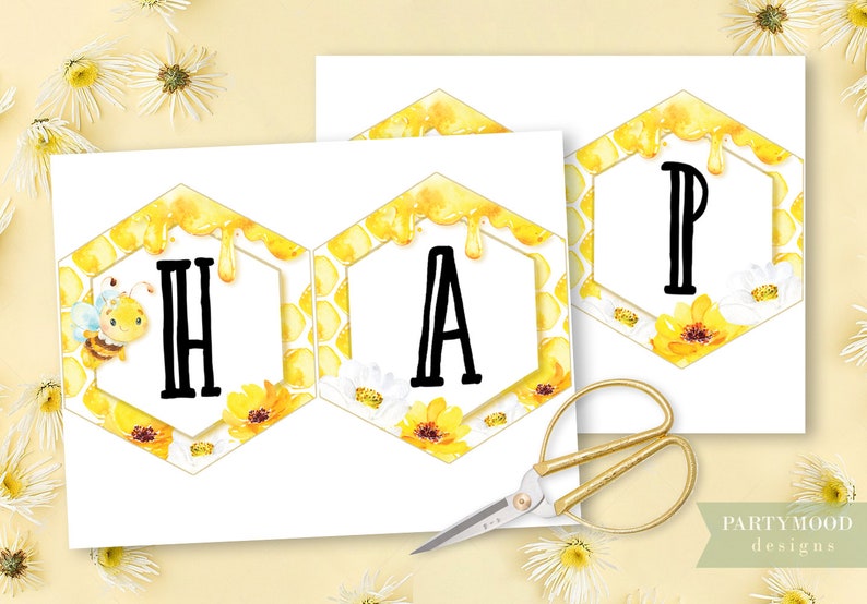 Bee Happy Birthday Banner Happy Bee Day Banner Little Honey | Etsy