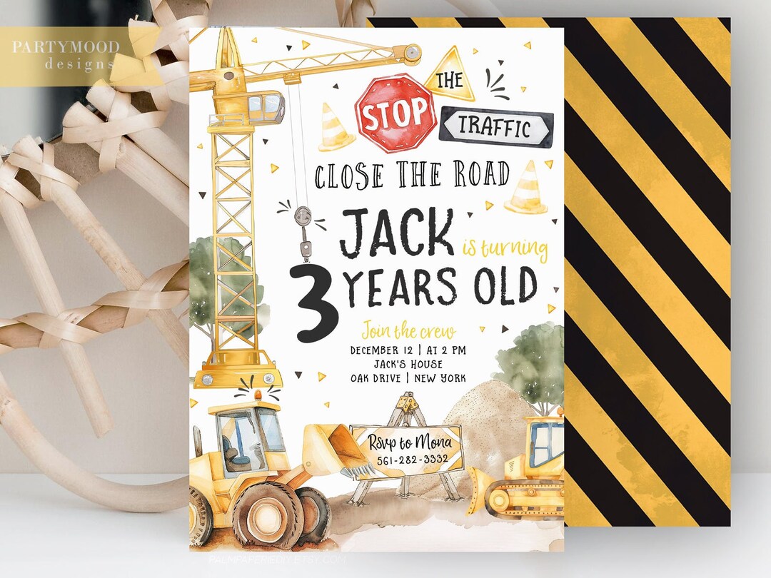 Editable Construction Invitation, Construction Birthday Party Invite ...