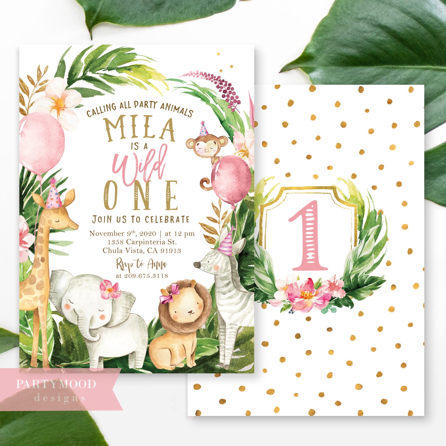 Wild One Safari Girl Birthday Invitation Girls Invite Safari - Etsy Canada