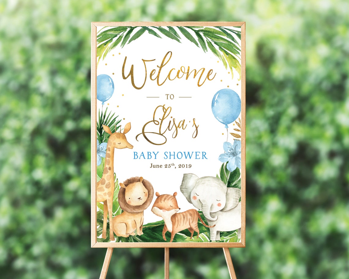 Safari Welcome Sign Blue Boy's Baby Shower Party - Etsy