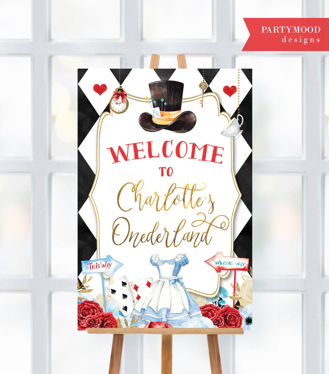 Alice in Wonderland Welcome Sign Onederland Girl 1st Birthday | Etsy