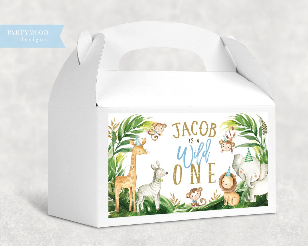 Safari Gable Box Editable Gift Box Safari Animals Birthday - Etsy