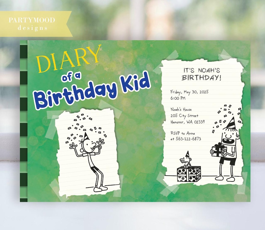Diary of a Wimpy Kid Birthday Invitation, Wimpy Kid Birthday Invite ...