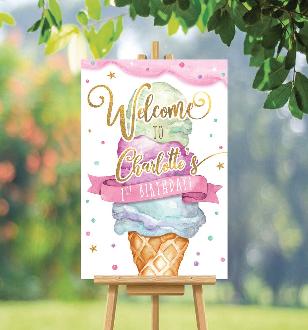 Ice Cream Welcome Sign, Editable, Here's the Scoop, Sweet One Two Sweet ...