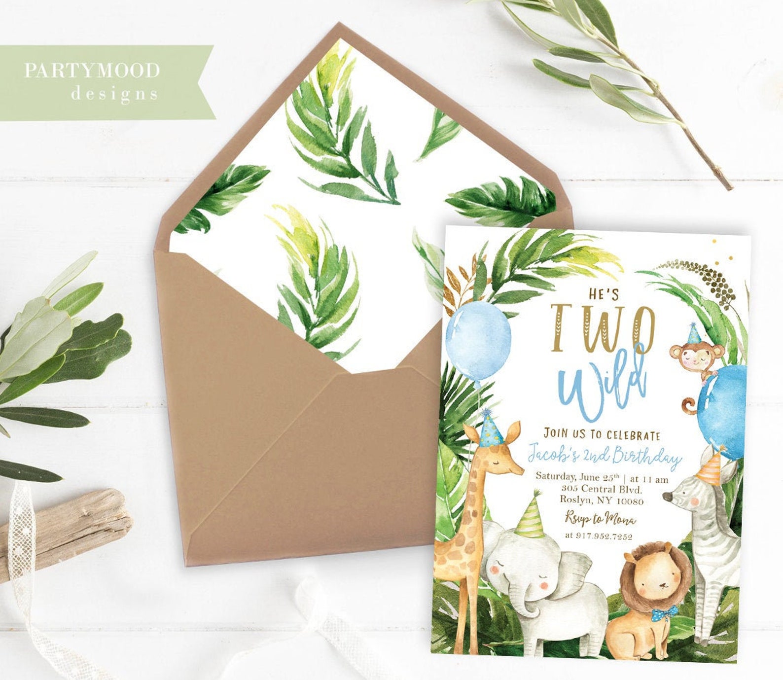 Two Wild Backdrop Safari Banner Boy 2nd Birthday Jungle | Etsy