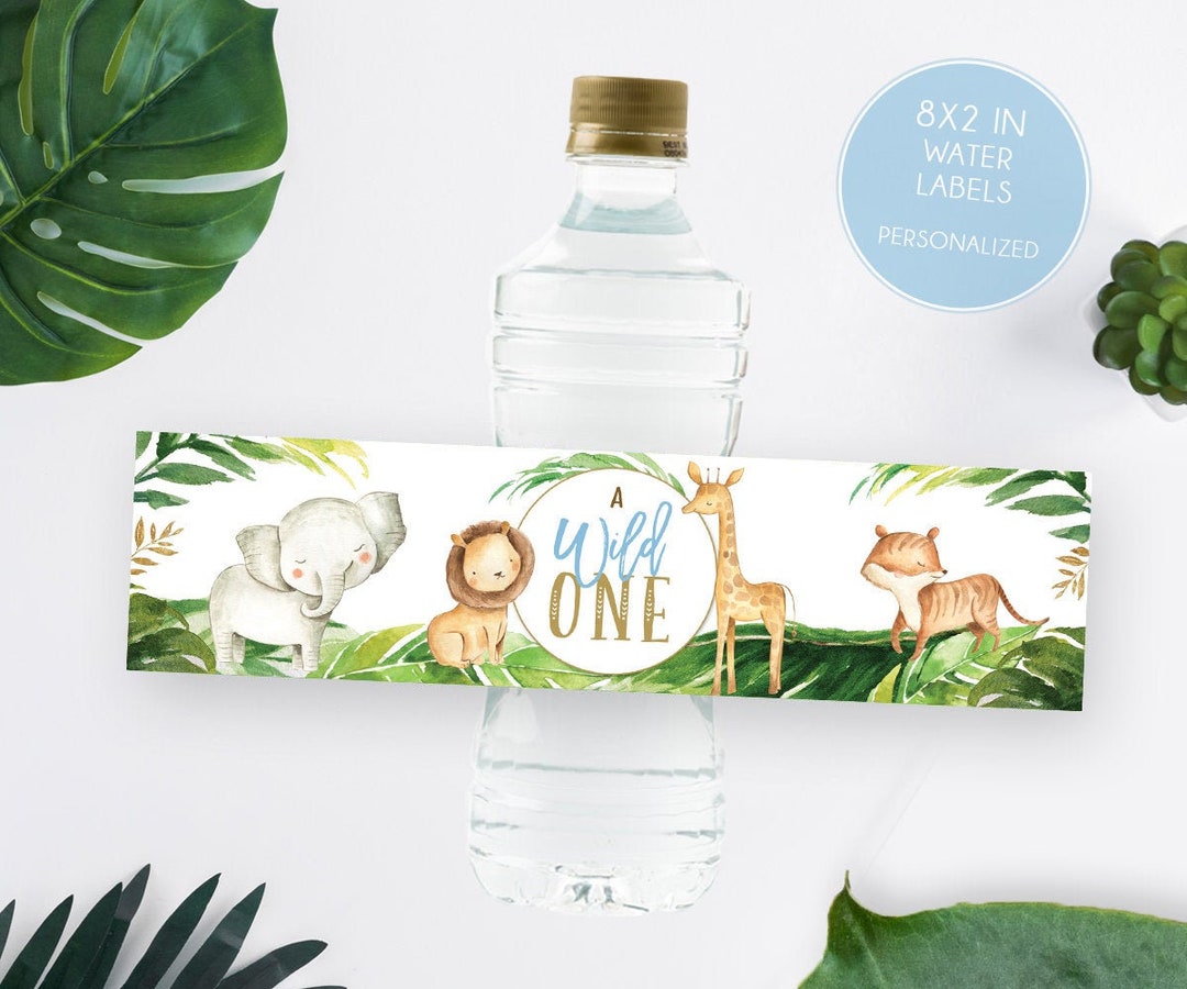 Safari Water Labels Wild One Safari Birthday Safari Animals - Etsy