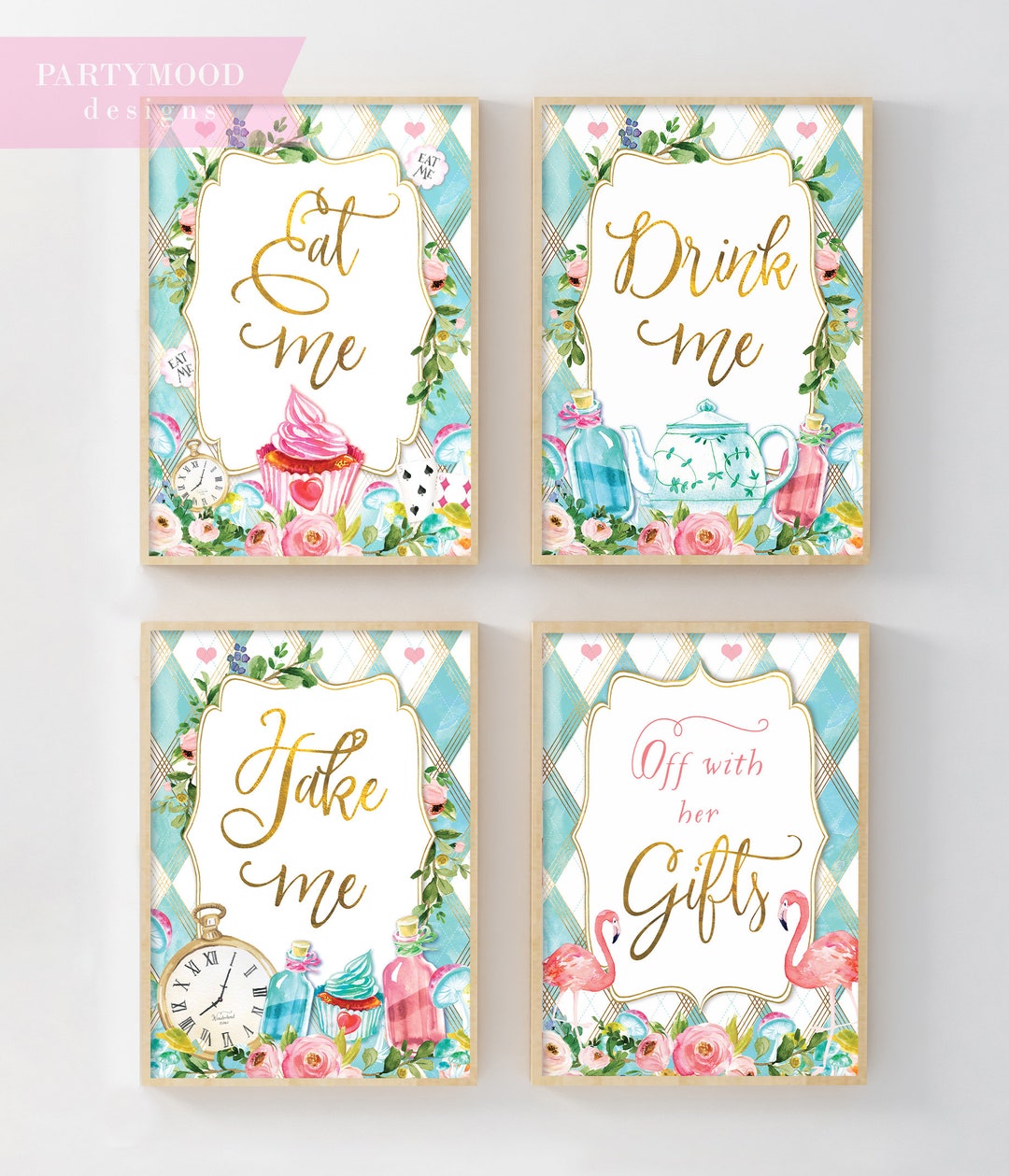 Alice in Wonderland Party Signs, Eat Me, Drink Me, Take Me, Gifts Sign ...