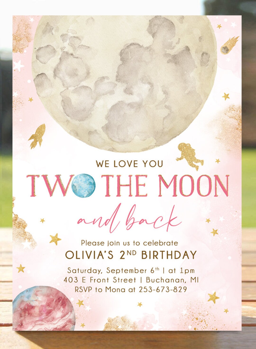 Two the Moon Invitation, Outer Space Birthday Invitation, Astronaut ...