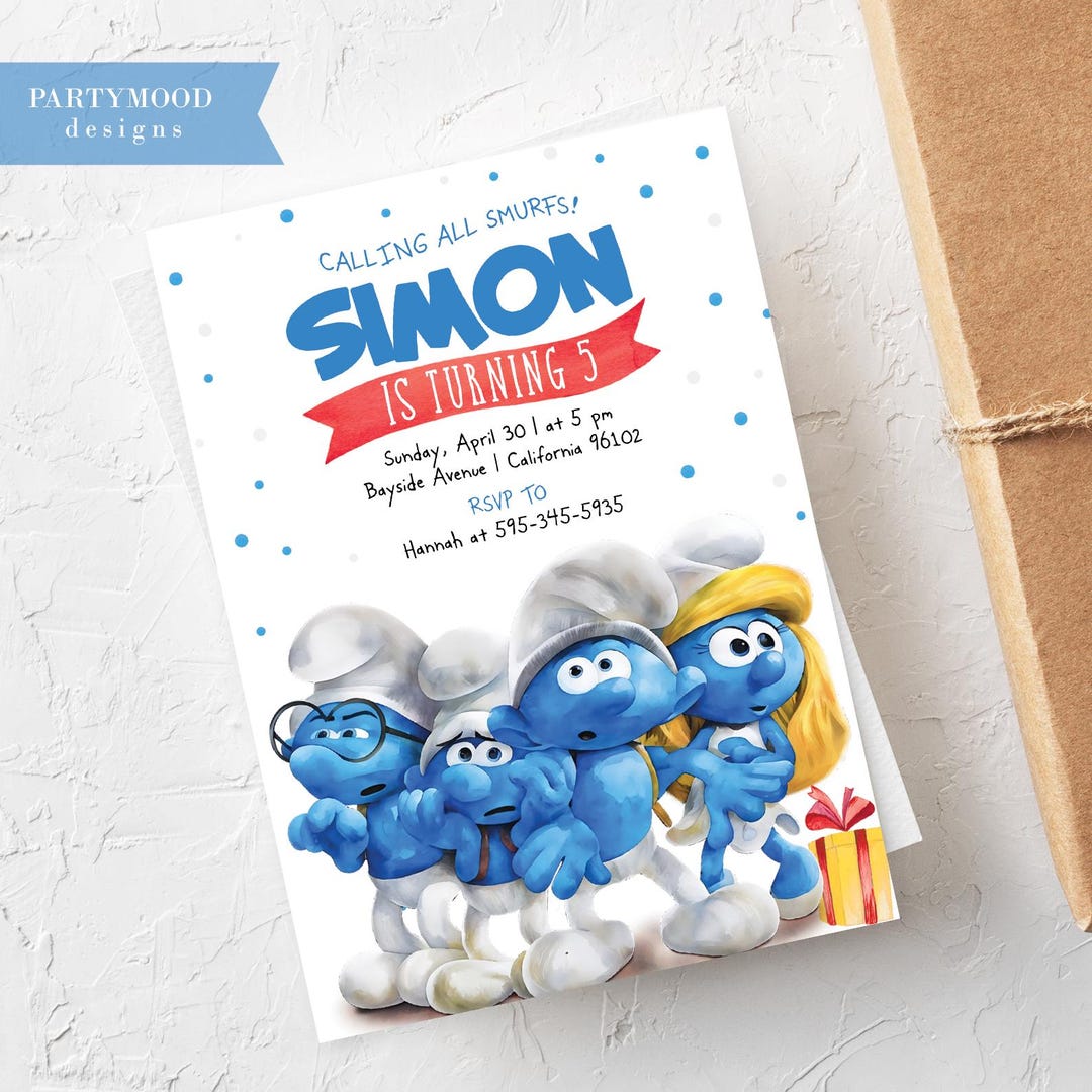 Smurfs Birthday Invitation, Editable Smurf Invite, Smurfs Movie ...