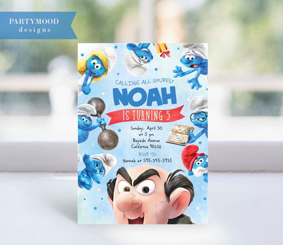 Smurfs Birthday Invitation, Editable Smurf Invite, Smurfs Movie ...