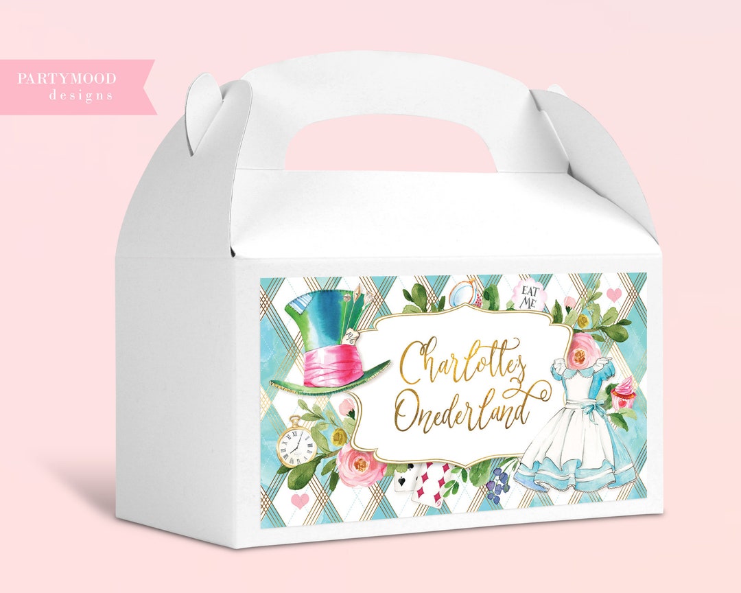 Alice in Wonderland Gable Box, Editable Gift Box, Onederland Gable ...