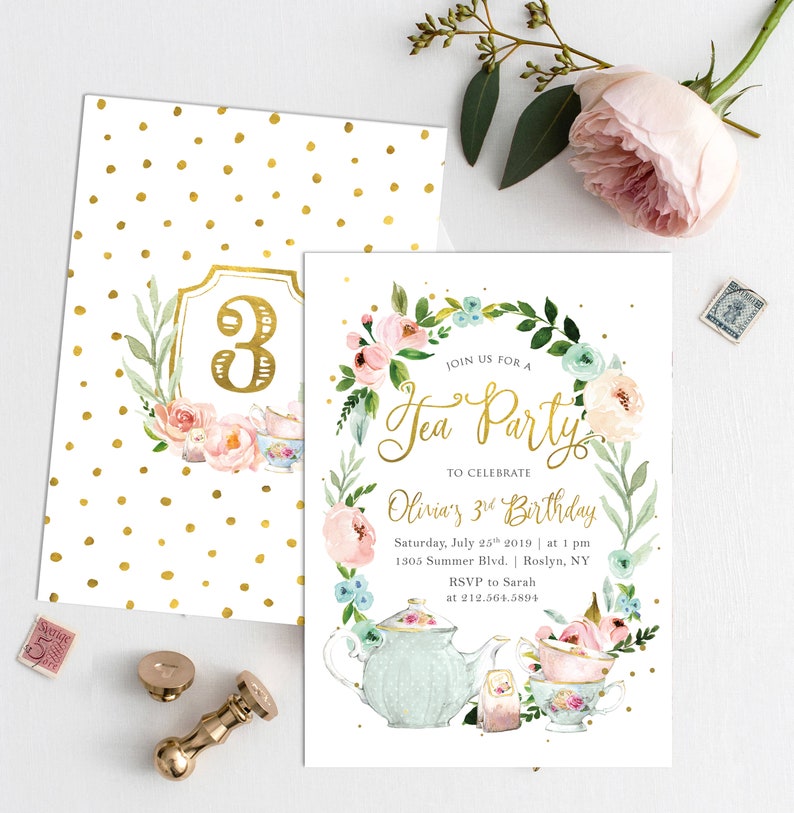 Floral Tea Party Birthday Invitation Girl 1st Birthday - Etsy