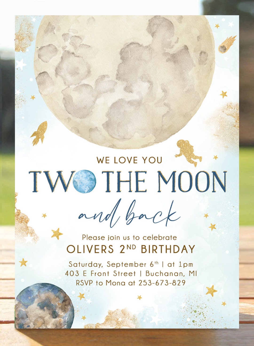 Two the Moon Invitation Outer Space Birthday Invitation - Etsy