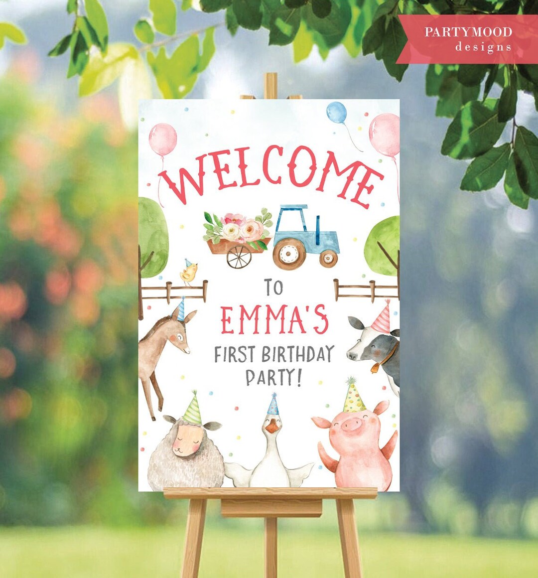 Farm Welcome Sign, Farm Animals, Boy First Birthday, Girl Birthday ...