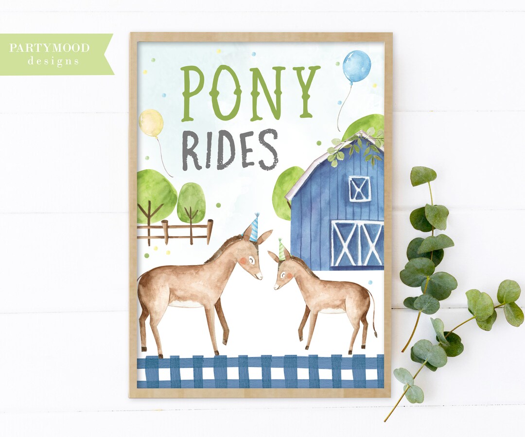 Pony Rides Farm Sign, Fun Farm Signs, Farm Animals Table Decor, Boy ...