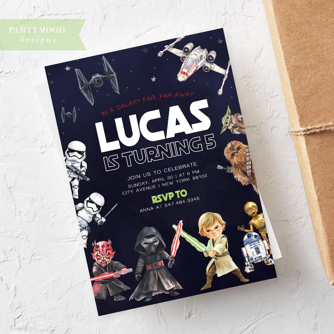 Editable Star Wars Birthday Invitation, Printable Kids Party Invitation ...