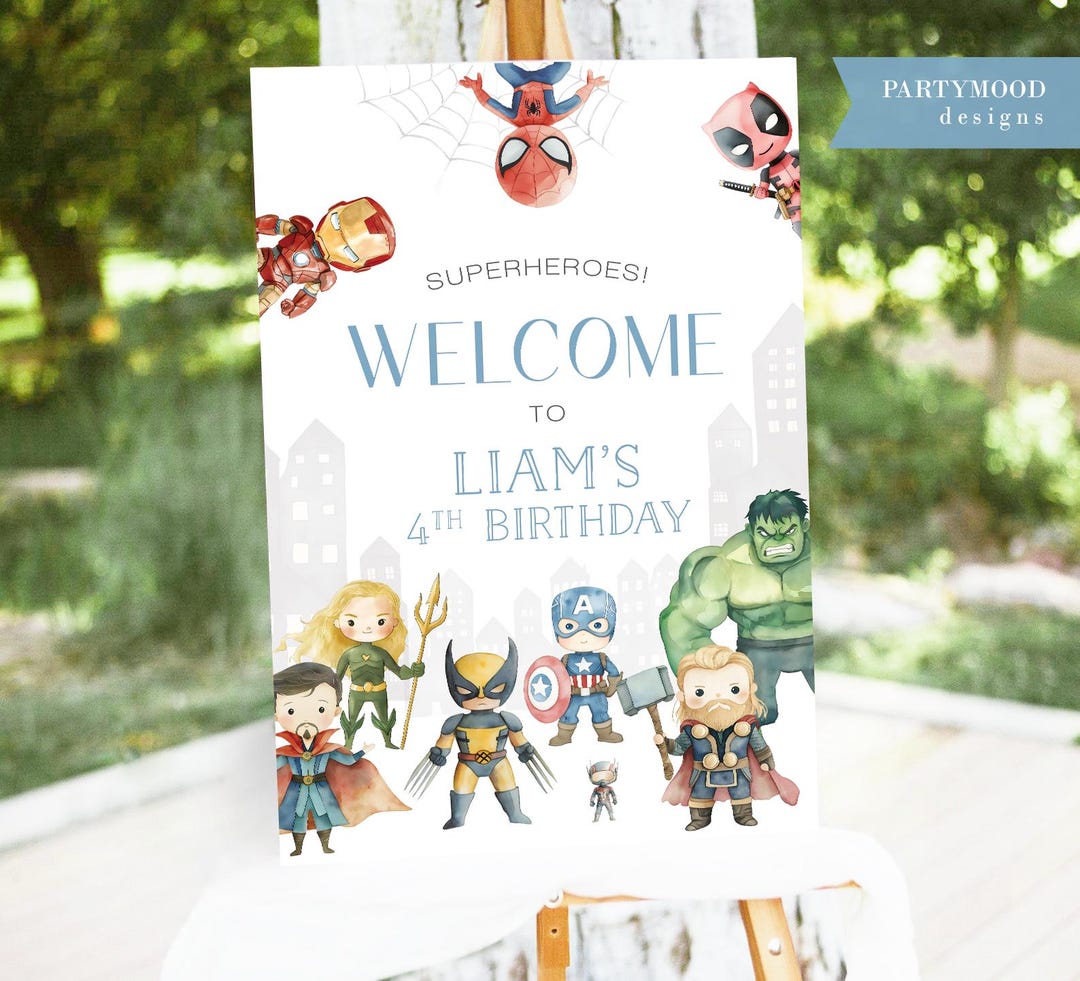 Superheroes Welcome Sign, Birthday Sign Reception, Avengers Decor ...