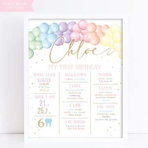 Pastel Rainbow Welcome Sign, Balloon Arch Poster Pastel 1st Birthday ...