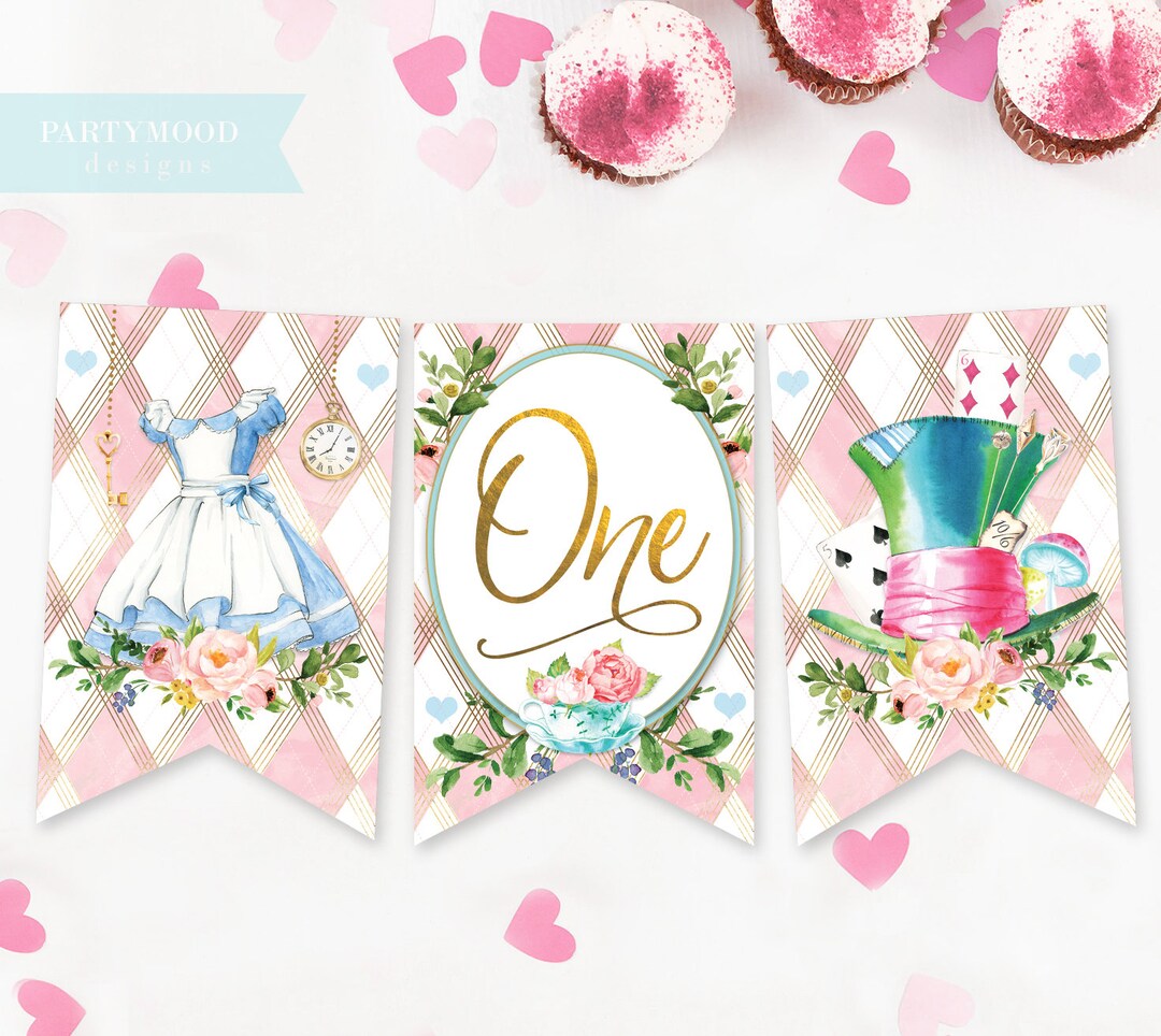 Alice in Wonderland ONE Banner, Highchair Banner, Onederland, Girl 1st ...
