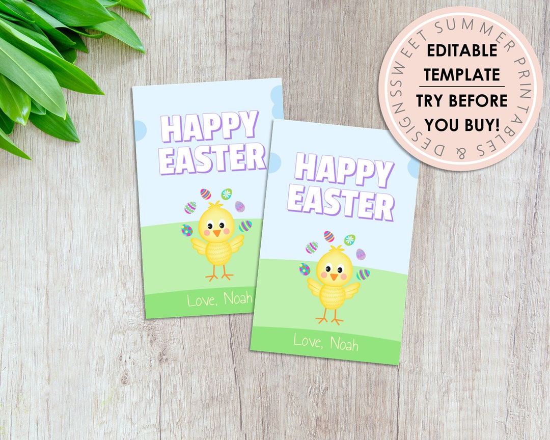 Yellow Chick Easter Gift Tag Printable, Editable Easter Basket Tag ...