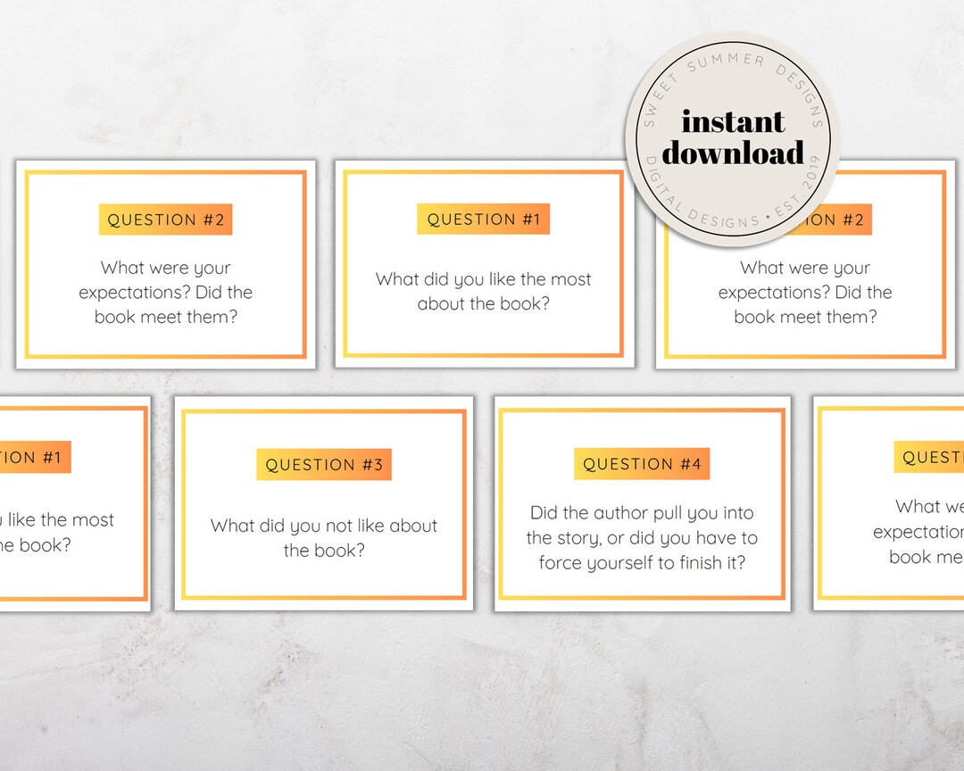 Yellow Orange Book Club Questions Printable, Book Club Discussion, Book ...