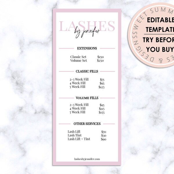 Lash Price List - Etsy