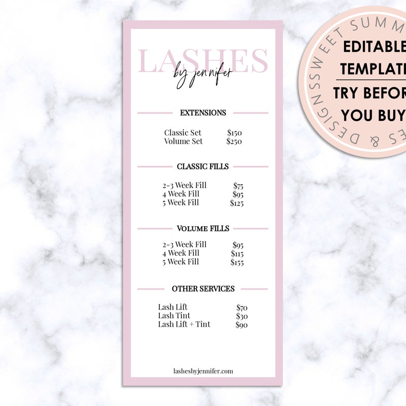 Lash Price List - Etsy
