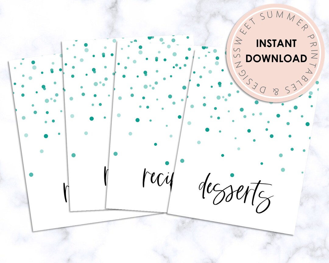 Teal Confetti Printable Recipe Binder Dividers, Red Recipe Binder ...