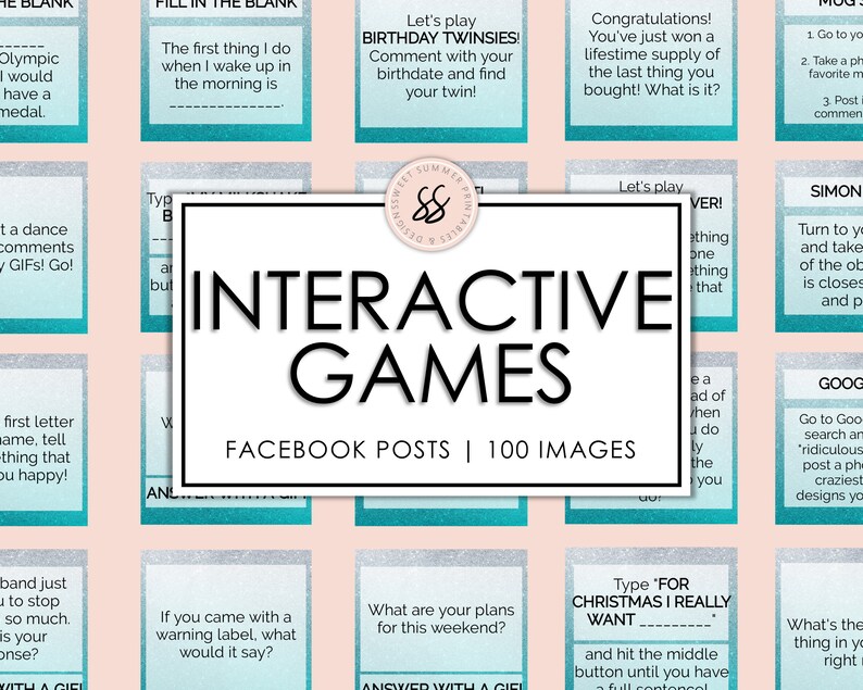 100 Teal Glitter Facebook Games Interactive Posts Social - Etsy