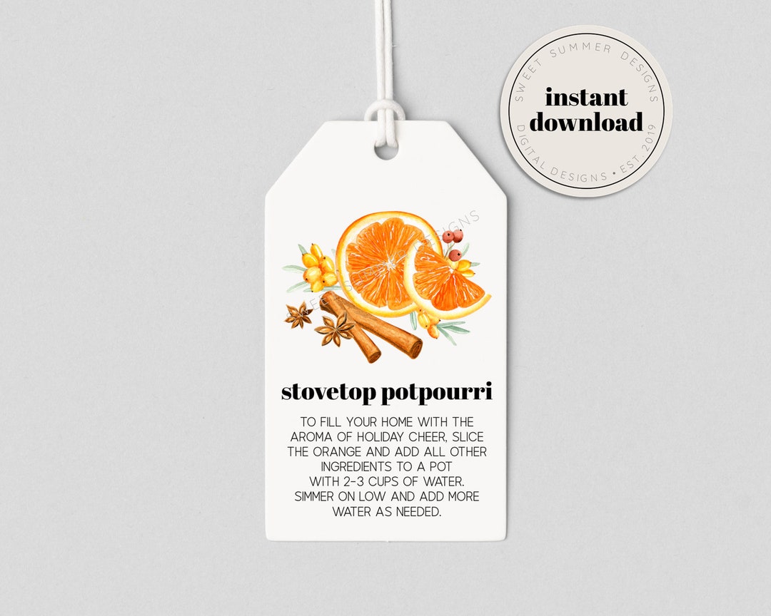 Orange Cranberry Cinnamon Stovetop Potpourri Tag Printable, Simmer ...