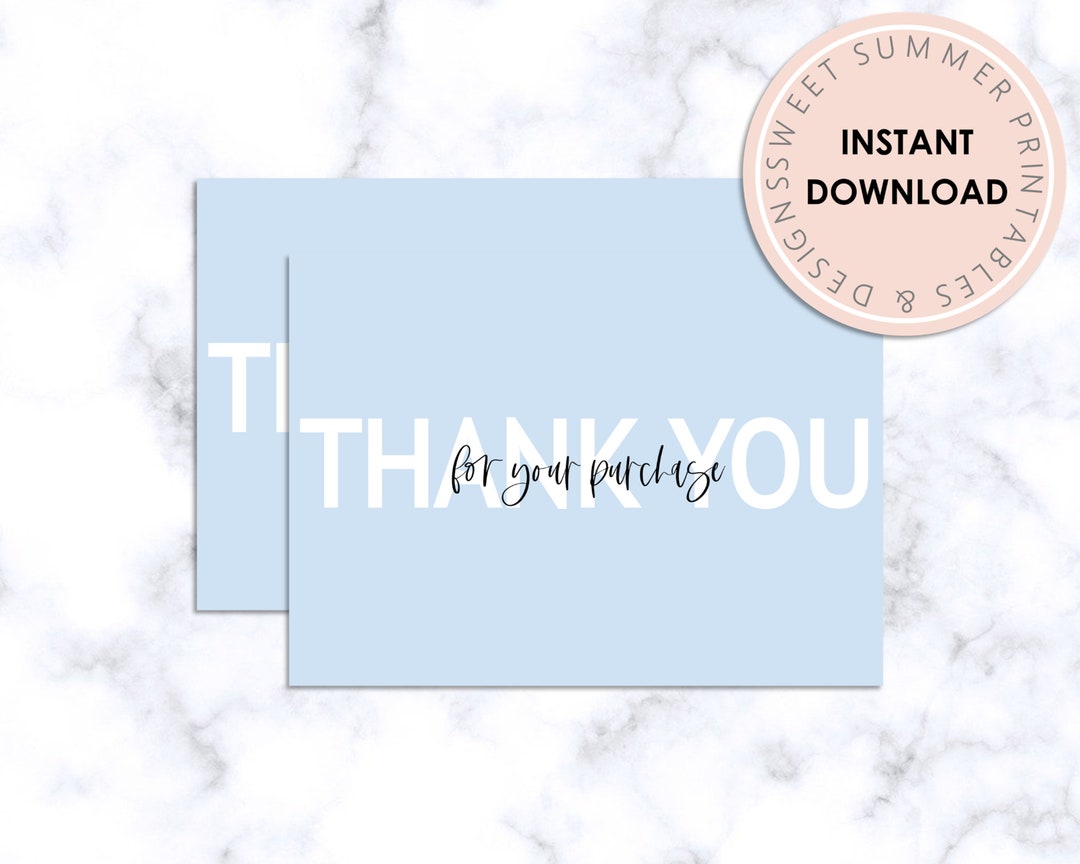 Light Blue Minimalist Thank You Card, Printable Thank You Card, Package ...
