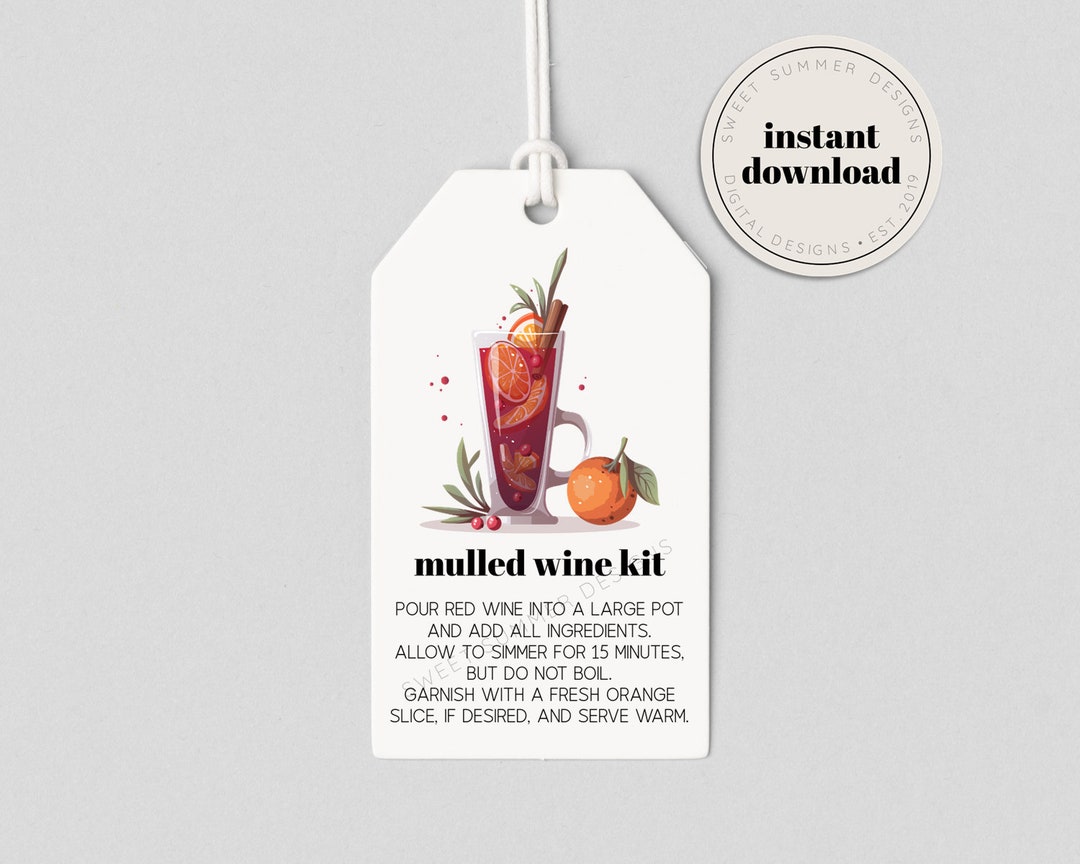Mulled Wine Kit Tall Glass Tag Printable, Mulled Wine Instructions ...