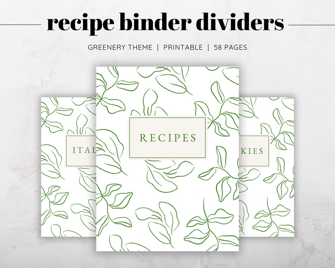 Greenery Recipe Binder Dividers, Recipe Binder Printable Sections ...