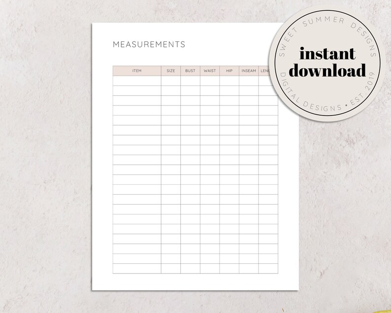 Online Shop Measurements Tracker Reseller Measurements - Etsy