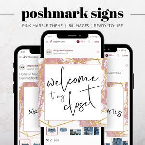 Fashion Boutique Reseller Closet Signs, Pink and Gold Marble Closet ...