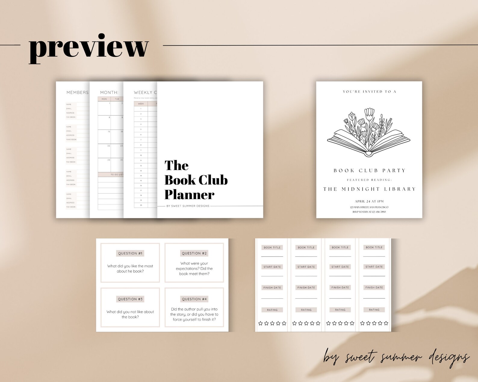 Minimalist Book Club Planner Printable, Reading Journal Printable ...
