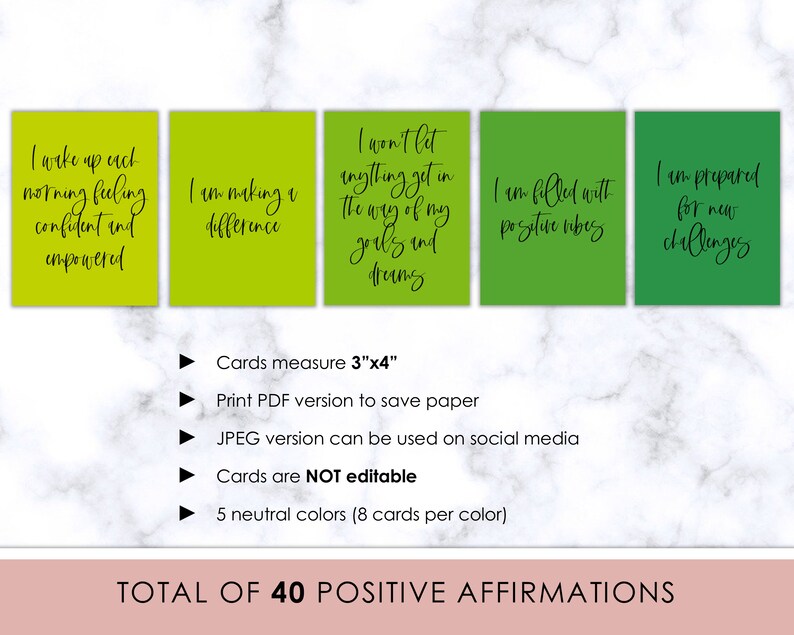 40 Green Positive Affirmations Printable Cards Daily Reminder - Etsy