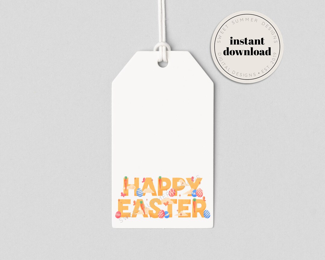 Happy Easter Orange Gift Tag Printable, Easter Basket Printable, Simmer ...