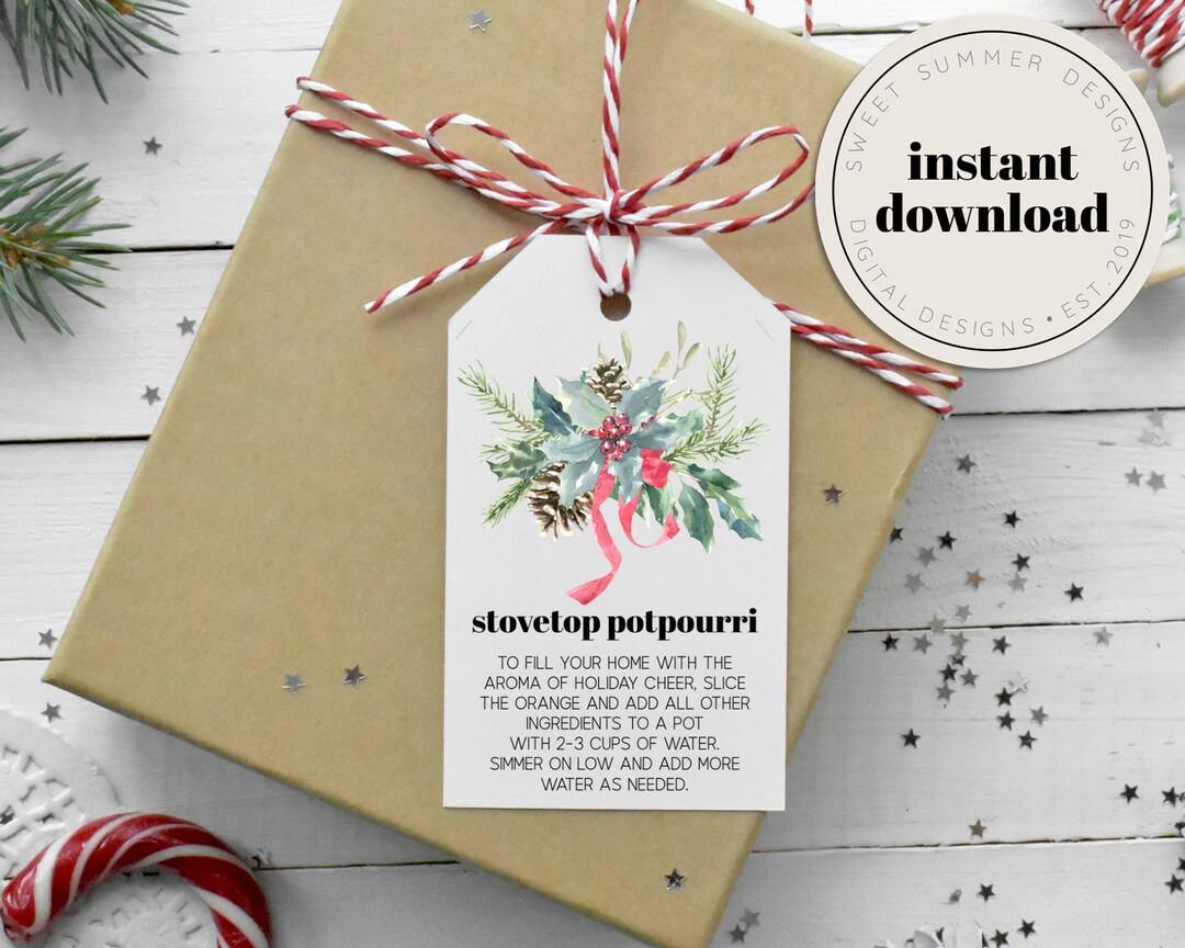Holly and Ribbon Stovetop Potpourri Tag Printable, Simmer Potpourri Tag ...