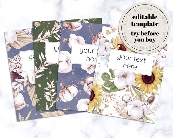 Cotton Floral Editable Binder Covers Editable Binder Cover - Etsy