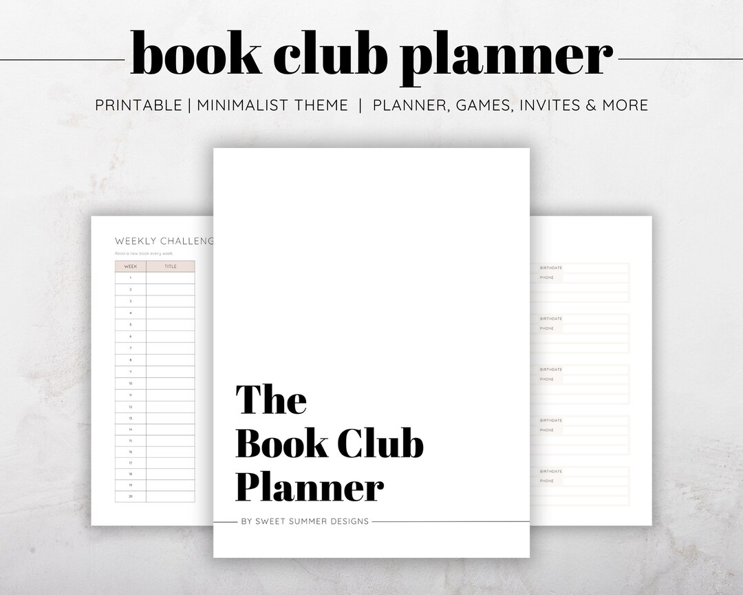 Minimalist Book Club Planner Printable, Reading Journal Printable ...
