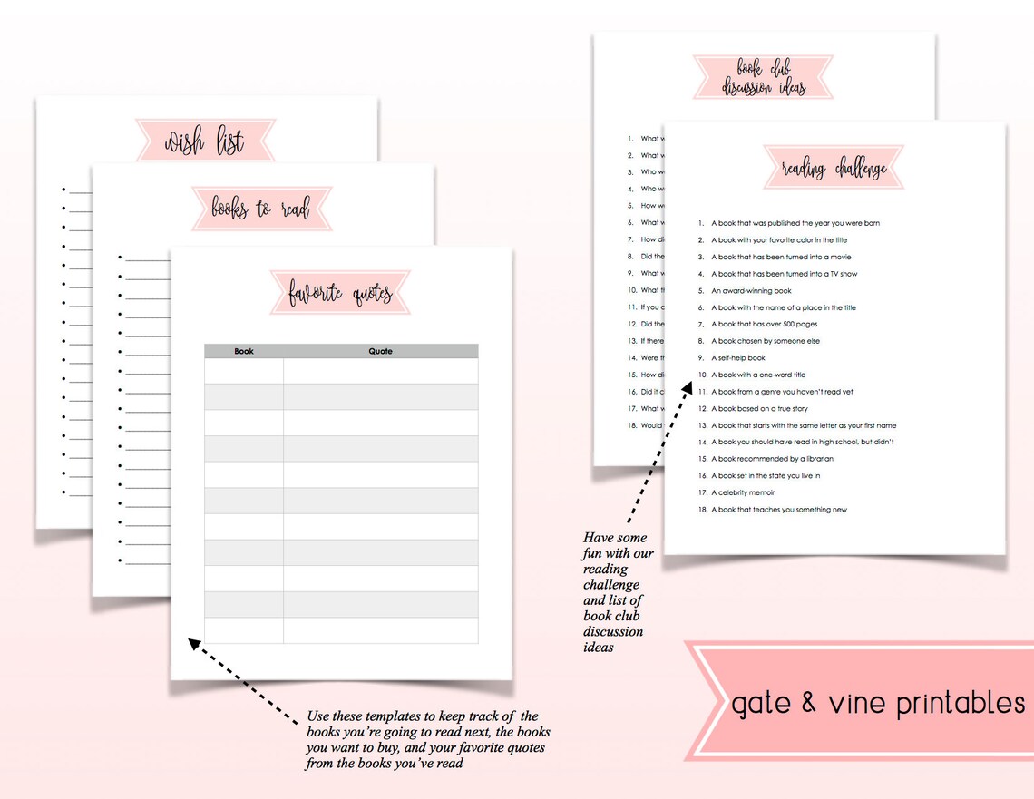 Reading Journal Printable Book Club Planner Printable - Etsy